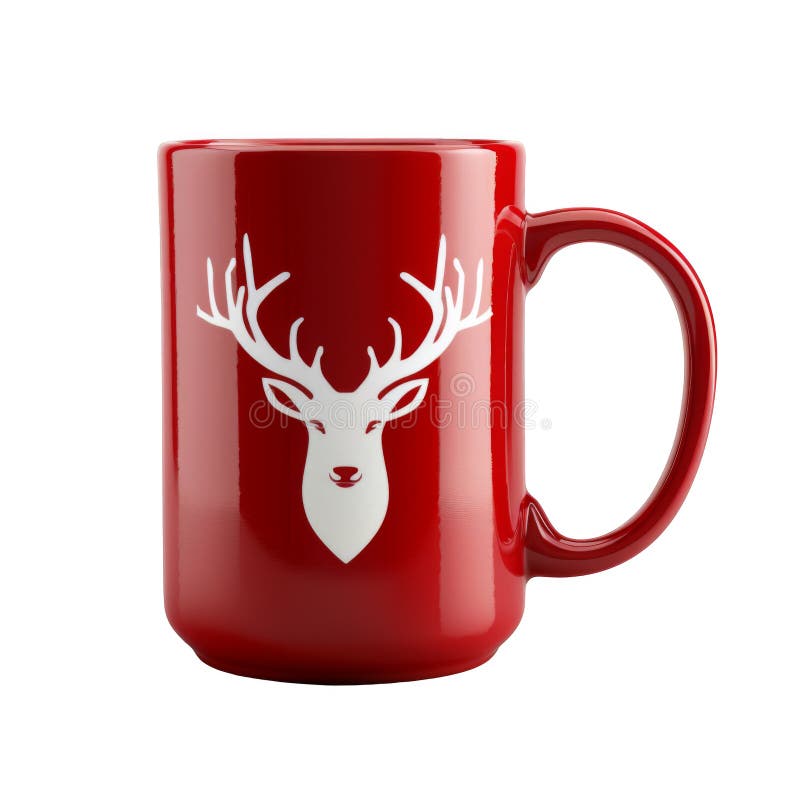 Red Mug with White Deer Head Design Stock Illustration - Illustration ...