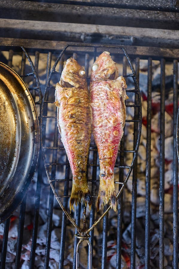 Red Mullets on a grill stock photo. Image of barbequing - 254571732
