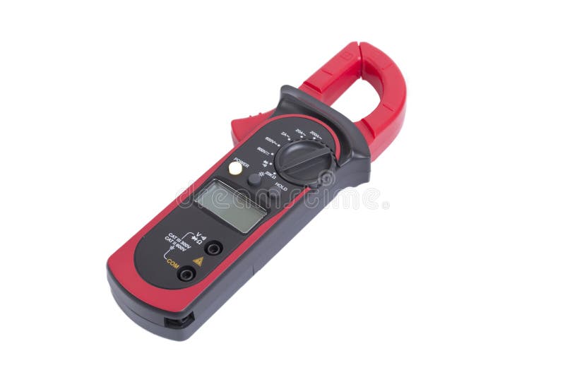 Red Multimeter Clamp for Measure Electricity. Stock Photo - Image of ...