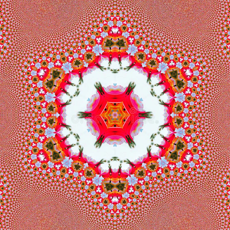 Red and Multiple Colored Floral Illustration, Mirror Effect Applied ...