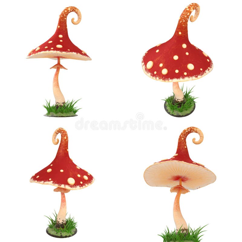 Red Mushroom Cartoon on White Isolated Background. 3d Illustration ...