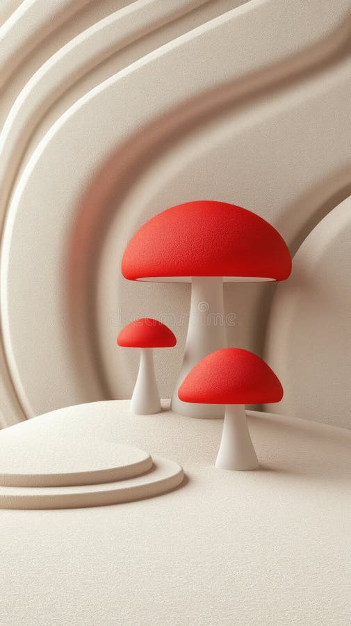 Red Mushrooms in a Minimalist, Abstract Setting Create a Surreal Visual ...