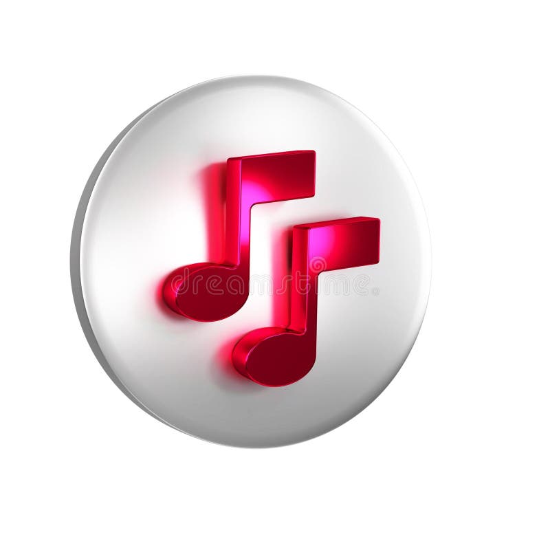 Red Music Note, Tone Icon Isolated on Transparent Background. Silver ...