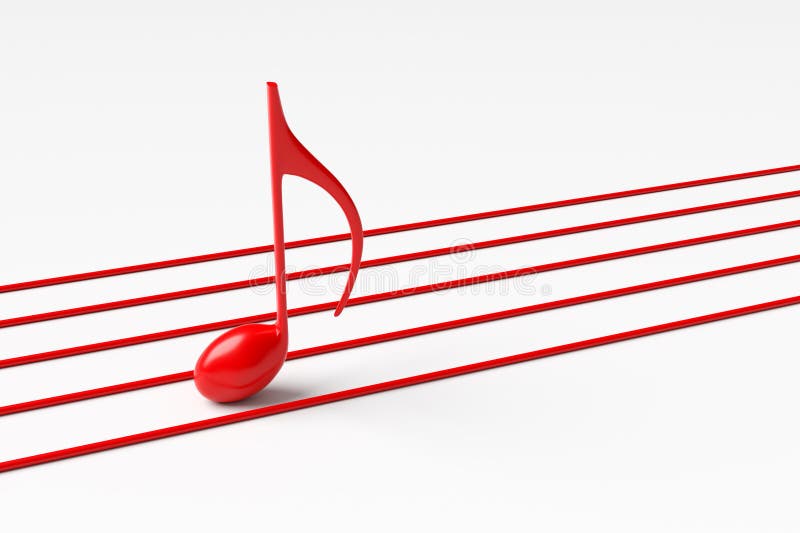 Red Musical Note Standing on a Staff on White Background Stock ...