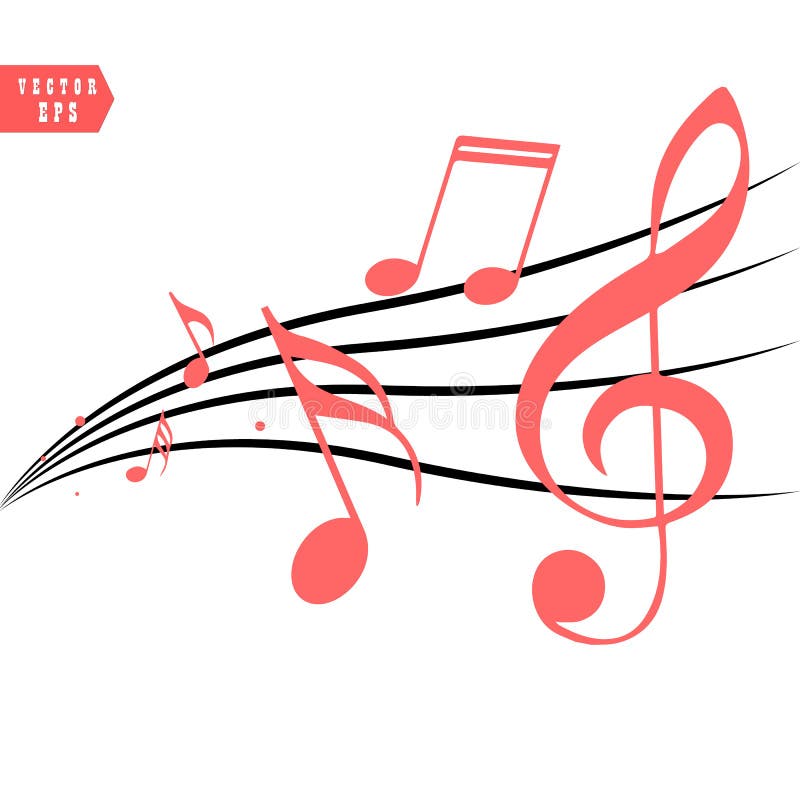 Red Musical Notes in Flowing Design of Elements in Realistic Style ...