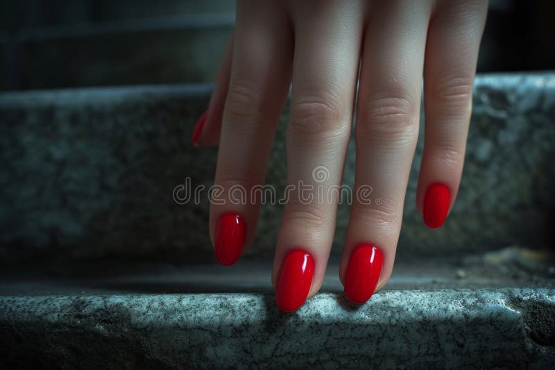 Red Nails are Hand of a Young Woman& X27;s Stock Photo - Image of ...