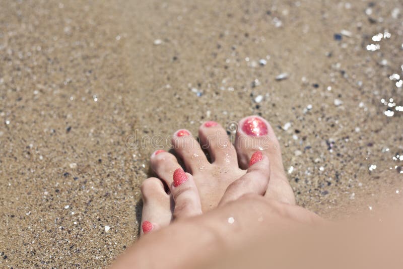 Red Nails with Sand Effect stock image. Image of effect - 47206757