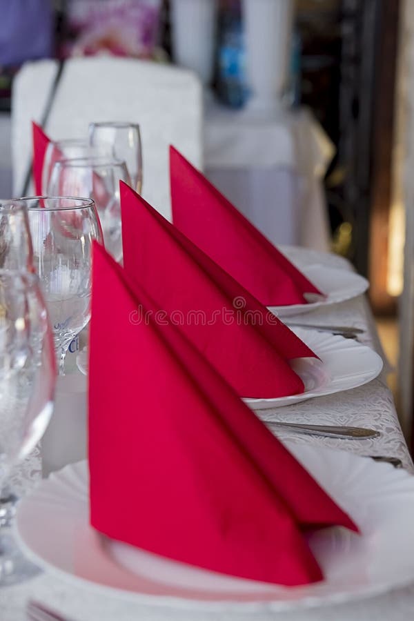 Red Napkins for Table Layout Stock Photo - Image of restaurant, food ...