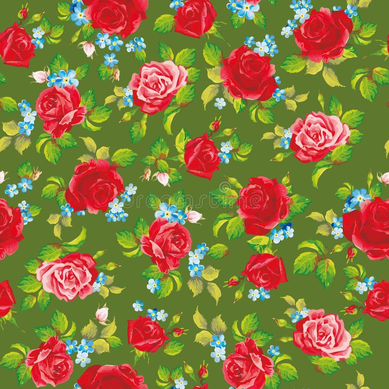 Red Natural Roses Seamless Background, Vector Illustration Stock Vector ...