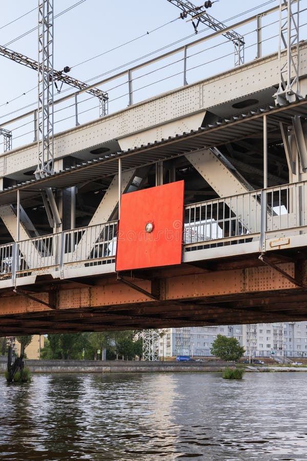 Red Navigation Sign, Bridge Span Indication Stock Image - Image of ...