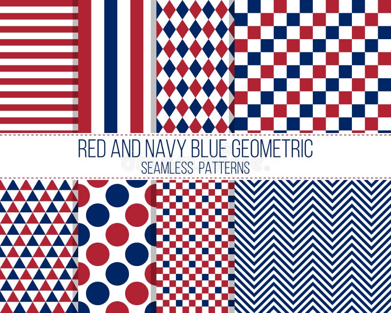 Red and Navy Blue Geometric Seamless Patterns Stock Vector ...