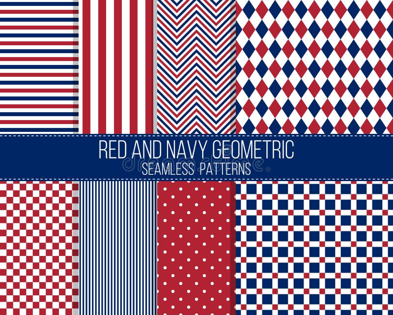 Red and Navy Blue Geometric Seamless Patterns Stock Vector ...