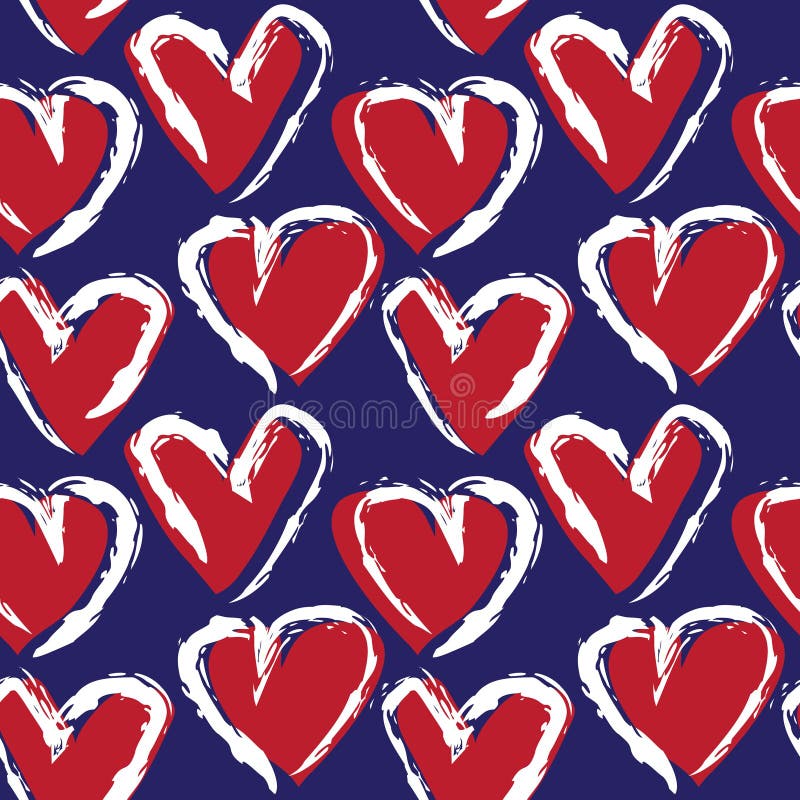 Red Navy Heart Shaped Brush Stroke Seamless Pattern Background Stock ...