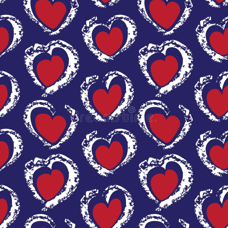 Red Navy Heart Shaped Brush Stroke Seamless Pattern Background Stock ...