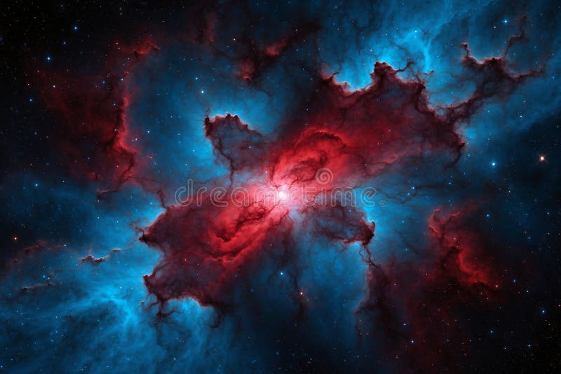 Red Nebula on a Bright Blue Nebula Background in Space Stock ...