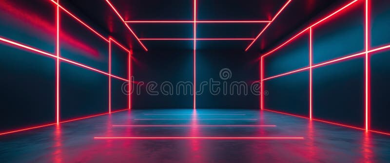 Red Neon Accent Lines in a Dark Room with a Sleek Floor Stock Image ...