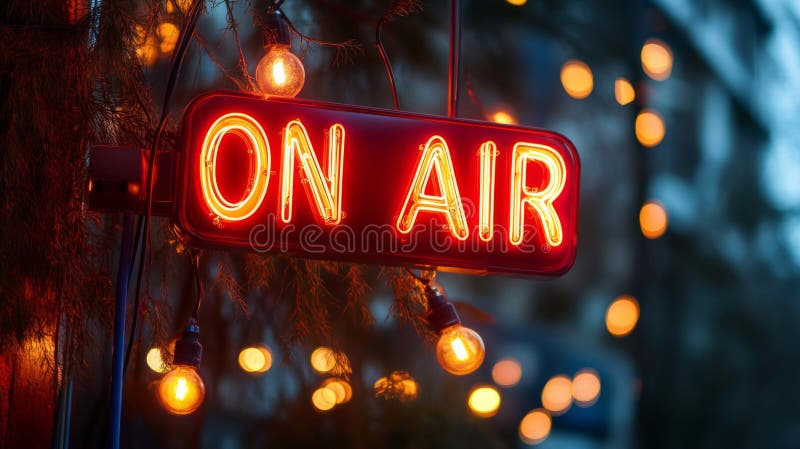 Red Neon on Air Sign Glowing at Night Stock Illustration - Illustration ...