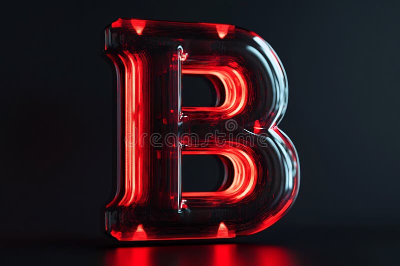 Red Neon Alphabet Letter B, 3D Render, Illuminated Glass, Dark ...