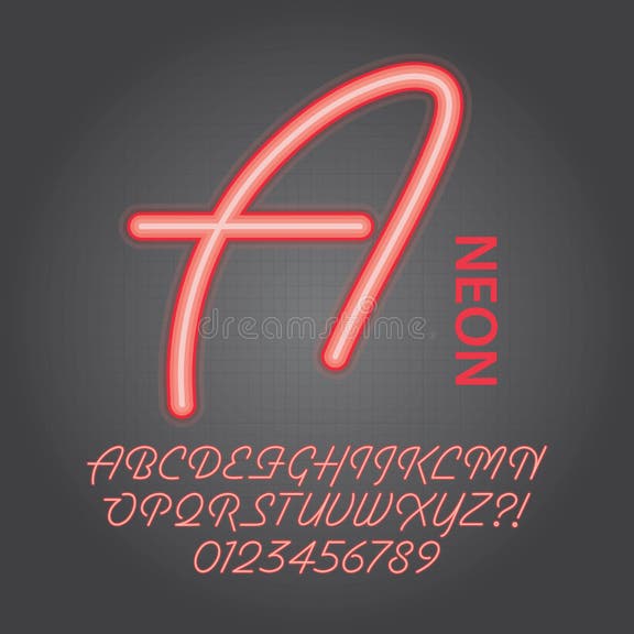 Red Neon Alphabet and Numbers Vector Stock Vector - Illustration of ...