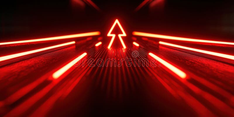 Red Neon Arrow Pointing Forward with Glowing Lines in Dark Background ...