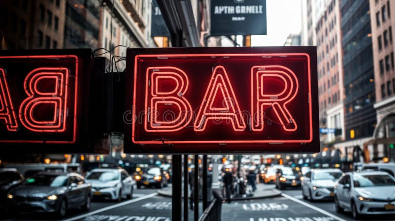 Red Neon Bar Sign stock illustration. Illustration of inviting - 354770692