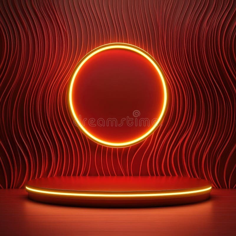 Red Neon Circle Background with Illuminated Platform Stock Illustration ...