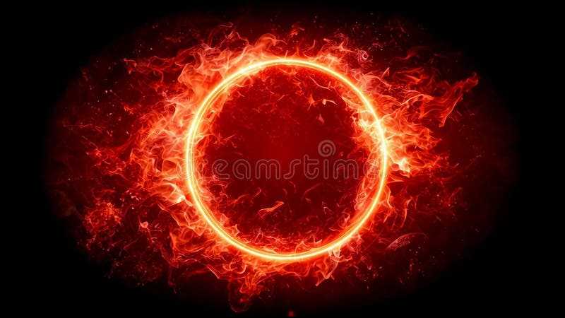 Red neon circle on fire stock video. Video of power - 391648861