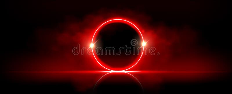 Red Neon Circle Light Frame and Cloud Smoke Effect Stock Vector ...