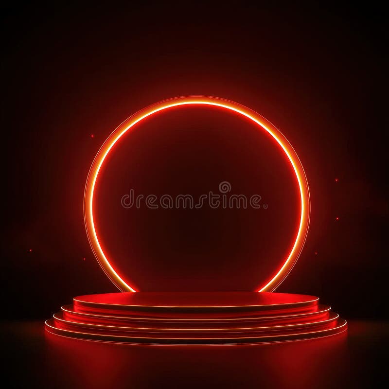 Red Neon Circle Light and Platform. Stock Illustration - Illustration ...