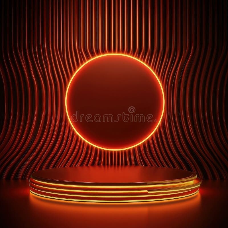 Red Neon Circle Light and Platform Stock Illustration - Illustration of ...