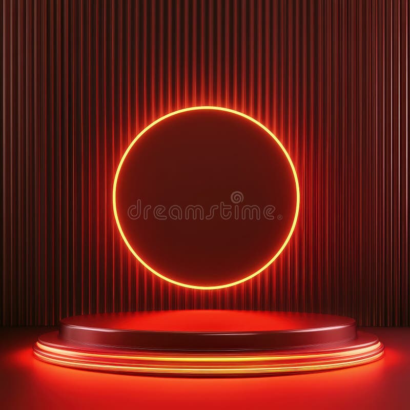 Red Neon Circle Backdrop with Illuminated Podium for Product Display ...