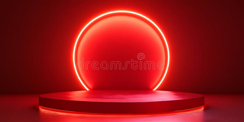Red Neon Circle Stage Background Stock Illustration - Illustration of ...