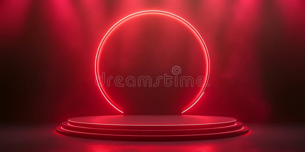Red Neon Circle Stage Background: Product Display, Light Effect ...