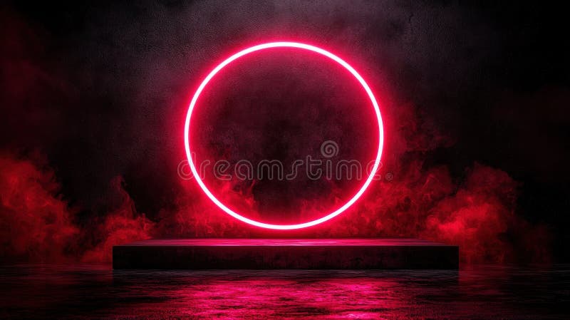 Red Neon Circle Stage, Smoky Dark Background, Product Display Stock ...