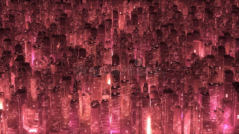 Red Neon City Skyscrapers Modern Technology Concept Stock Illustration ...