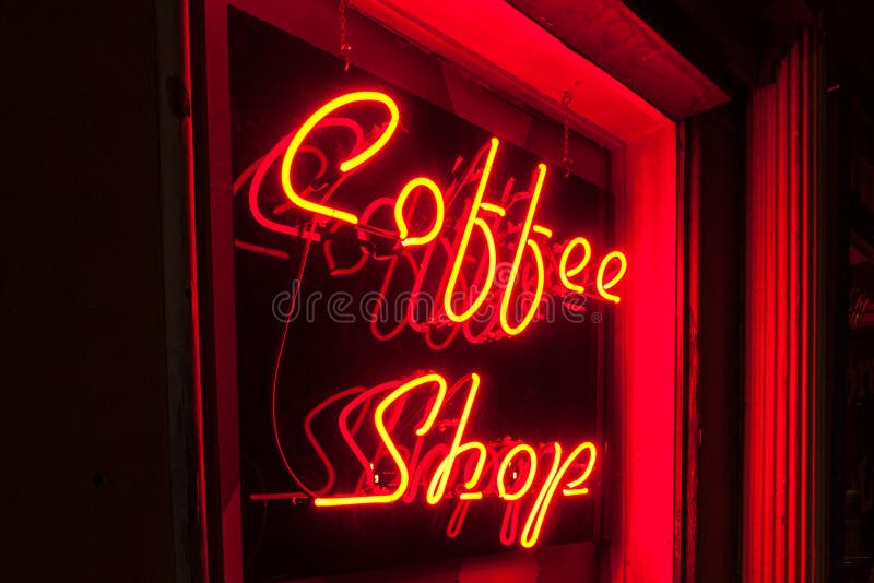 Red Neon Coffee Shop Sign Left Side Version Closer Stock Photo - Image ...
