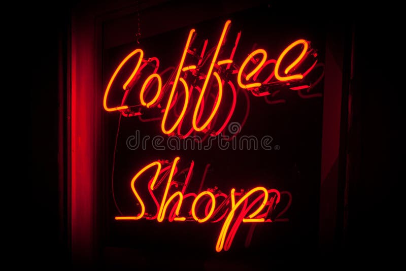 Red Neon Coffee Shop Sign Right Side Version Stock Image - Image of ...