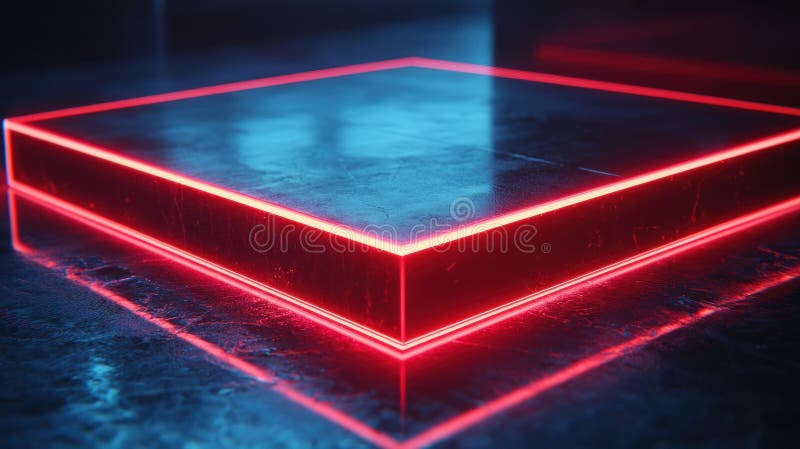 Red Neon Cube Platform, Futuristic Display, Dark Studio Stock ...