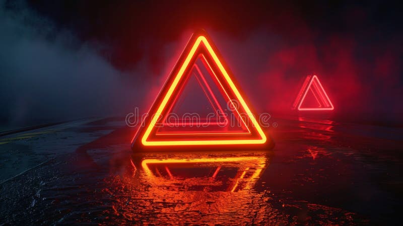 Red Neon Emergency Stop Icon on Wall Background, Warning Sign Stock ...