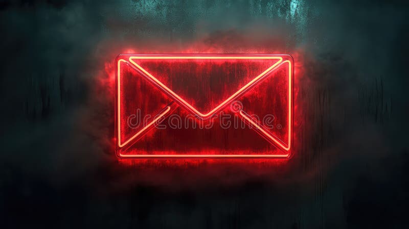 Red Neon Envelope Sign Illuminated Against a Dark Background with Bold ...