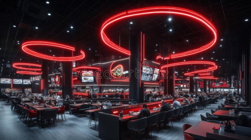 Red Neon Food Hall Design stock illustration. Illustration of ...