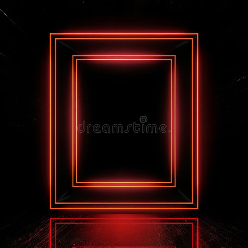 Abstract Neon Background with a Square Frame on a Black Background ...