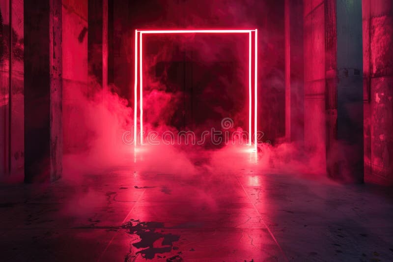 A Red Neon Frame Glowing in a Dark Room, Suitable for Graphic Design ...