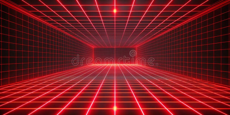 Red Neon Grid a Digital Corridor of Perspective, Composed of Light and ...