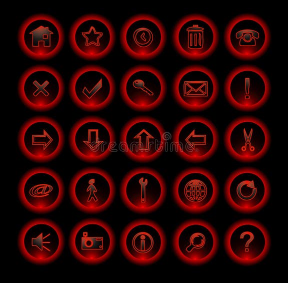 Red neon icons stock vector. Illustration of member, output - 6906796