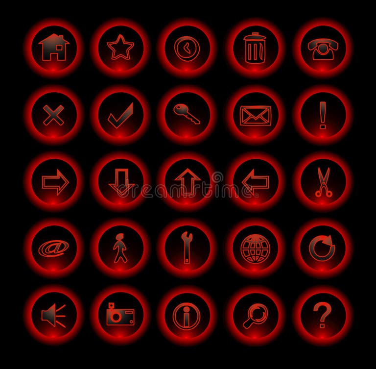 Red neon icons stock vector. Illustration of member, output - 6906796