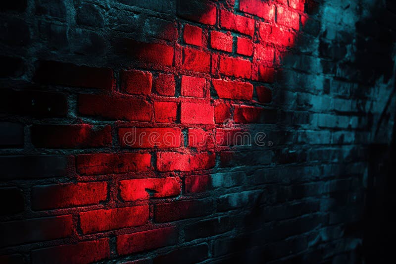 Red Neon Light on Brick Wall Dark Urban Scene Stock Illustration ...