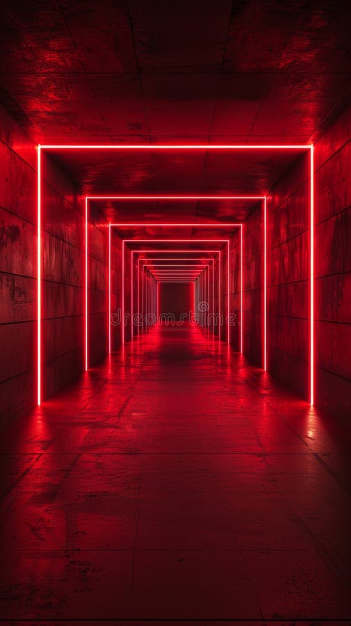 Red Neon Light Corridor in a Dark Interior Stock Photo - Image of ...