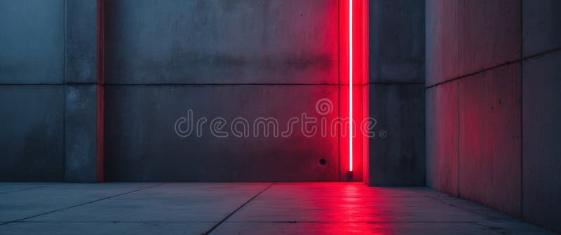 Red Neon Light Illuminates Dark Concrete Room Corner. Stock Image ...