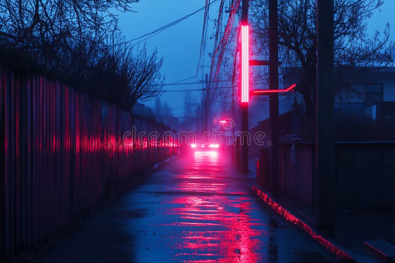 Red Neon Light on the Street. AI Generated Stock Illustration ...